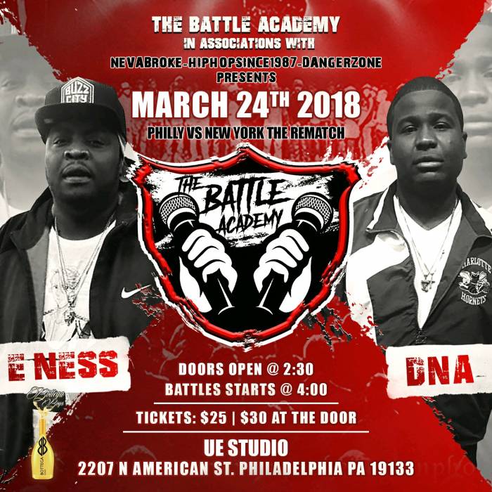 The Battle Academy Presents: E.Ness Vs. DNA (Ticket Link) | Home of Hip ...